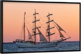 artboxONE Poster mit schwarzem Rahmen 30x20 cm Natur Segelschiff, Meer, Sonnenuntergang - Bild Segelschiff
