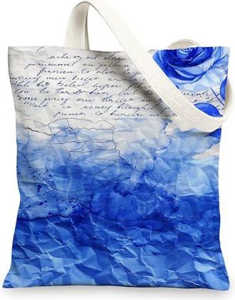 Generic Sacs fourre-tout en toile abstraite, motif aquarelle bleu artistique, sacs à provisions réutilisables, chics légers et lavables à lépaule Stra, bleu, 
