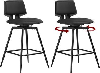 Woltu Barhocker 2er Set, Barstuhl 360&deg; drehbar, K&uuml;chenhocker mit R&uuml;ckenlehne Fu&szlig;st&uuml;tze, f&uuml;r K&uuml;che Bar Restaurant, Metallrahmen, aus Kunstleder, Tintenschwar