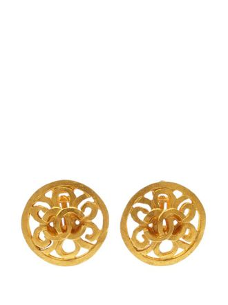 Chanel 1995 CC Gold Plated Flower Clip On Earrings costume earrings