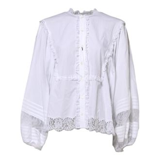 Dolce & Gabbana Wei&szlig;e Ger&uuml;schte Spitzenbluse Top - - Blouses & Shirts - Damen - Wei&szlig; - XS