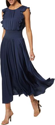 Morgan Maxikleid mit gesmokter Taille, ausgestellt, Schiefer, Gr&ouml;&szlig;e 40