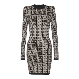 Balmain Kurzes Monogramm-Strickkleid - - Dresses - Damen - Schwarzk - XS