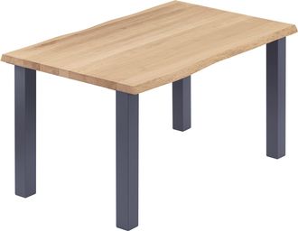 Lamofootwear Manufaktur Esstisch Küchentisch Schreibtisch Couchtisch aus Massivholz, mit Baumkante 140x80x76 cm (AxBxH), Classic, Natur/Anthrazit, LAB-01-A-002-701