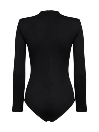 Jil Sander Womens Bodysuit Wool Knit Black Tops Top