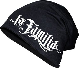 Spass Kostet M&auml;nner Herren Long Beanie La Familia Logo Rap Biker Hardcore Ultras Criminal