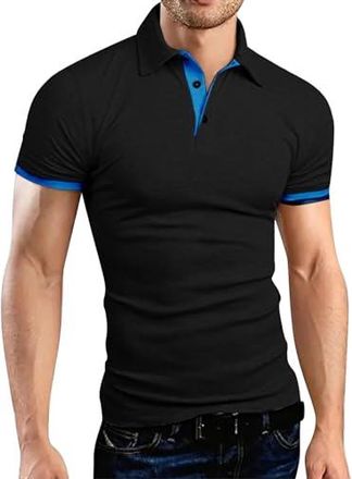 Generic Polo pour homme - Coupe ajustée - Manches courtes - Extensible - T-shirt daffaires formel - Chemises de travail solides - T-shirt à revers boutonné - 