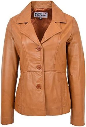 House Of Leather Ruth Blazer classique en cuir véritable avec fermeture à boutons pour femme - Marron - 48