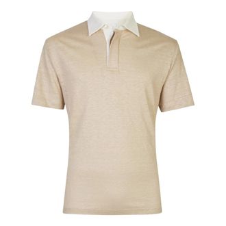 Eleventy Leinen-Jersey-Poloshirt mit Kontrastkragen - - Tops - Herren - Beige - L