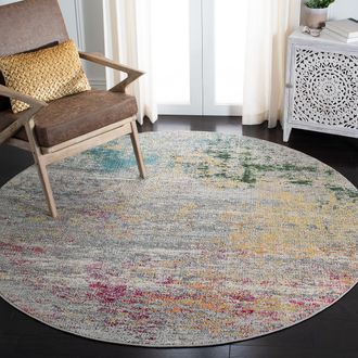 Safavieh Boho Teppich f&uuml;r Wohnzimmer, Esszimmer, Schlafzimmer - Madison Collection, Kurzer Flor, Grau und Gold, 160 x 160 cm
