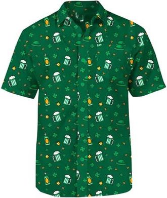 Generic Chemise hawa&iuml;enne pour homme - Tr&egrave;fle vert - Imprim&eacute; tr&egrave;fle - Manches courtes - Style d&eacute;contract&eacute; - Motif floral - Cadeau irlandais amusant, A-vert1, 