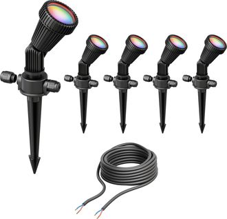 LEDs Com 5er Set Gartenstrahler mit Erdspieß PIRK, für außen, IP44, schwarz, inkl. Smart Home RGBW GU10 LEDs je 473lm