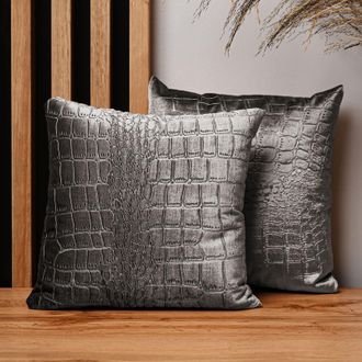 MG Design 2er Set Kissenbez&uuml;ge 30 x 30 cm in Grau - mit Rei&szlig;verschluss, strukturstark mit Kroko-Pr&auml;gung, weich & pflegeleicht