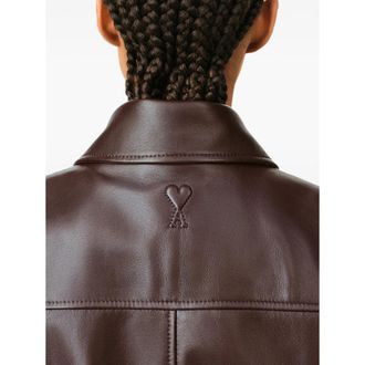 Ami Lambskin Leather Bomber Jacket - Brown