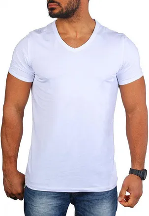 Carisma T-Shirt Herren Uni Basic tief-breit geschnittener V-Ausschnitt v-neck 4644 V-Ausschnitt unifarben kurzarm slim fit