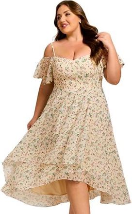 Ever-pretty Robe dInvité de Mariée Au Genou Manches Courtes High Low Bretelles Chic Imprimé Abricot 42