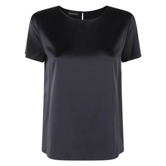 Emporio Armani Kurz&auml;rmelige Seidensatin-Bluse - - Blouses & Shirts - Damen - Blau - L