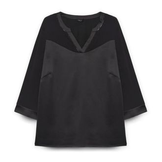 Fiorella Rubino Femme, Blouses et Chemises, Noir, Taille: 40 FR T-shirt bi-mati&egrave;re avec col en V