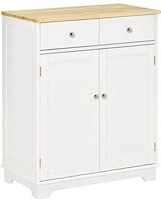 HOMCOM Meuble de Rangement Buffet Salon avec placards &agrave; Portes, 2 tiroirs et &eacute;tag&egrave;re r&eacute;glable, Armoire de Rangement pour Salon, Cuisine, Chambre, Blanc et Bo
