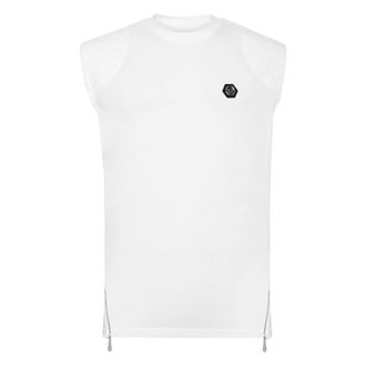 Philipp Plein Homme, Tops, Blanc, Taille: 3XL T-Shirt Col Rond Hexagone