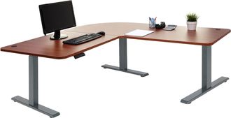 Mendler Eck-Schreibtisch HWC-D40, Computertisch elektrisch h&ouml;henverstellbar 178x178cm 84kg MVG - Natur, anthrazit-grau