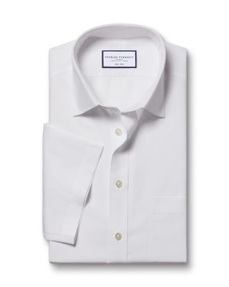 CHARLES TYRWHITT B&uuml;gelfreies Popeline-Kurzarmhemd - Wei&szlig;