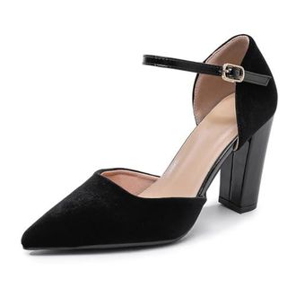 Generic Escarpins en velours avec sangle de cheville et bout pointu pour femme - Pour mariage, soir&eacute;e et f&ecirc;te, Noir, 38.5 EU