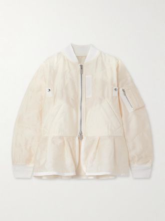 sacai Jacke Aus Gestepptem Satin Mit Schößchen Ripsbandbesätzen - Wollweiß