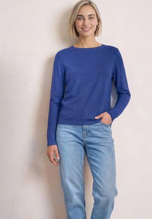 Street One Strickpullover STREET ONE, Damen, Gr. 34, blau (bold blau), Stoff, 60% Viskose, 40% Baumwolle, unifarben, comfort fit normal, U-Boot-Ausschnitt, Rippb