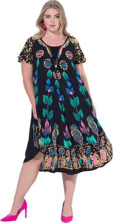 Miamoda Damen gro&szlig;e Gr&ouml;&szlig;en &Uuml;bergr&ouml;&szlig;en Plus Size Kleid, A-Linie, floraler Mustermix schwarz 50 842329100-50