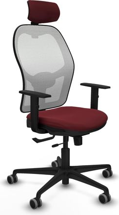 Piqueras y Crespo Ergonomischer Stuhl mit 1D-Armen, h&ouml;henverstellbare Lendenwirbelst&uuml;tze und h&ouml;henverstellbares Kopfteil, Wei&szlig;/Granatrot