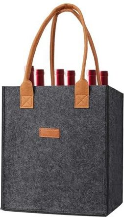 Generic Sac de transport en feutre pour bouteille de vin - 6 compartiments - Porte-verre à vin en feutre, sac réutilisable pour les amateurs de vin, Noir, Ref