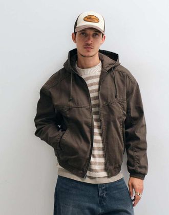 Hollister veste en jean oversize style skateur &agrave; capuche, marron d&eacute;lav&eacute;