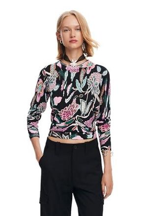 Desigual Pull Plat en Tricot Fin pour Femme Sweat-Shirt, Noir, Taille