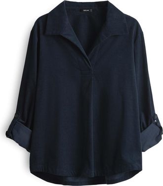 OPUS Damen Langarmbluse | FERIKA Loose Tunikabluse aus feinem Cord Coal Blue, 34