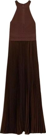 Twinset Femme, Robes, Brun, Taille: 36 FR Abito lungo in maglia e georgette pliss&eacute;
