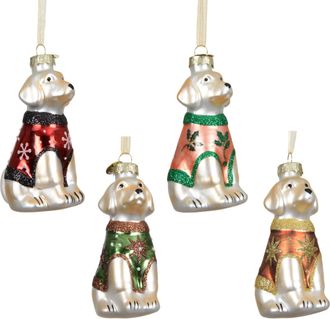 Kaemingk Christbaumschmuck Glas 8,9cm - Hund mit Pullover Figur zum Aufh&auml;ngen - 1 St&uuml;ck sortiert - Weihnachtsbaum Anh&auml;nger f&uuml;r Weihnachten - Christbaumanh&auml;nger
