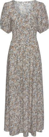 Vivance Damen Maxikleid mit dezentem Alloverdruck, Puff&auml;rmel mit Gummizug, Smokpart in der Taille, gewebte Viskose f&uuml;r ein leichtes, luftiges Tragegef&uuml;hl