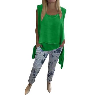 Generic Ensemble de v&ecirc;tements de sport d&eacute;t&eacute; d&eacute;contract&eacute;s en lin pour femme - Grande taille - Tenue 2 pi&egrave;ces tendance - Chemise &agrave; manches mi-longues et pantalo