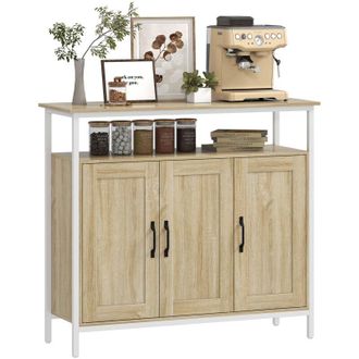 HOMCOM Buffet - HOMCOM - 3 portes, compartiment ouvert et 4 &eacute;tag&egrave;res r&eacute;glables - panneau de particules et MDF - 100x35x88cm - bois naturel