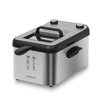 Cecotec Friteuse Électrique CleanFry 3000 Full Inox. 3L, Jusquà 190 ºC, Minuterie 30min, Cuve Émaillée qui convient au Lave-vaisselle, Filtre OilCleaner, 2400