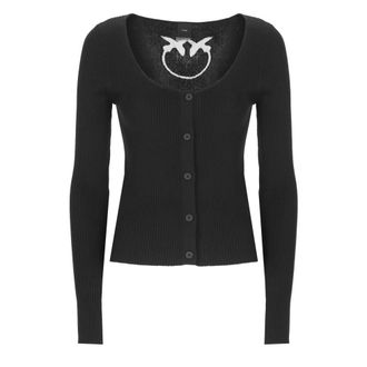 Pinko Schwarzer Seiden-Cardigan Mit Weitem Ausschnitt Pullover - - Knitwear - Damen - Schwarzk - L
