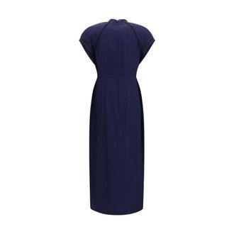 Alessandra Rich Silk Midi Dress - Navy