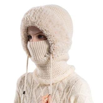 Generic Bonnet 3 en 1 pour femme, bonnet dhiver chaud tricot&eacute; avec &eacute;charpe et couvre-visage, chapeau thermique coupe-vent pour temps froid, id&eacute;al pour la marc