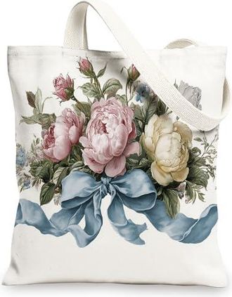 Generic Sacs fourre-tout en toile à motif floral élégant, sacs dépicerie réutilisables, légers et lavables, sacs en toile pour voyage, plage, pique-nique, 33 