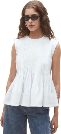 Suncoo Femme, Tops, Blanc, Taille: 36 FR Pleated Peplum Blouse