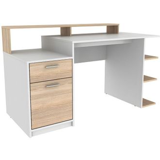 Vente-Unique Vente-unique - Bureau avec rangements zacharie - Blanc et ch&ecirc;ne