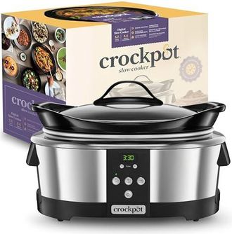 Crock-pot Crockpot, elektronischer Schongarer | 5,7 l (5-6 Personen) | programmierbar mit digitalem 20-Stunden-Timer | Edelstahl [SCCPBPP605]