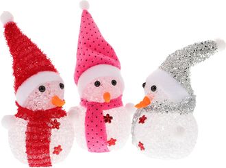 SOLUSTRE 3 St&uuml;cke LED Schneemann Figur Nachtlicht Kristall Acryl Dekofigur Weihnachtsfiguren Weihnachtsdeko Beleuchtung Weihnachten Beleuchtet Tischdeko f&uuml;r Xm