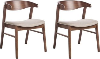 Beliani Esszimmerstuhl 2er-Set Dunkles Holz und beigefarbener Polyester-Stoff Gummibeine im traditionellen Retro-Stil
